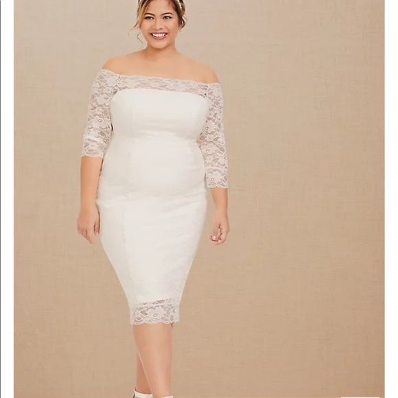 torrid | Dresses | New Torrid Wedding Off Shoulder Lace Bodycon Dress ...